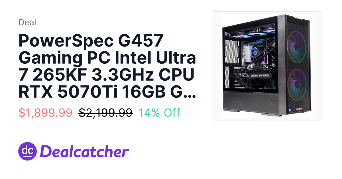 PowerSpec G457 Gaming PC Intel Ultra 7 265KF 3.3GHz CPU RTX 5070Ti 16GB ...