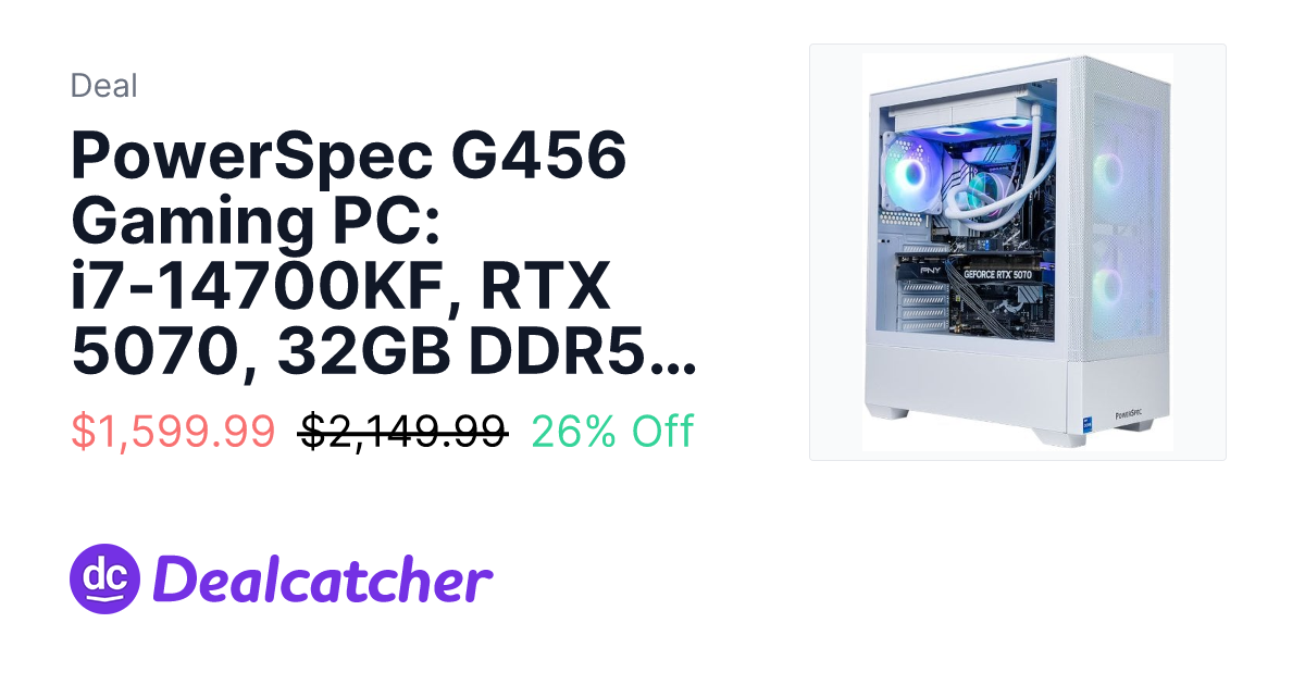 PowerSpec G456 Gaming PC: i7-14700KF, RTX 5070, 32GB DDR5-6000, 1TB SSD ...