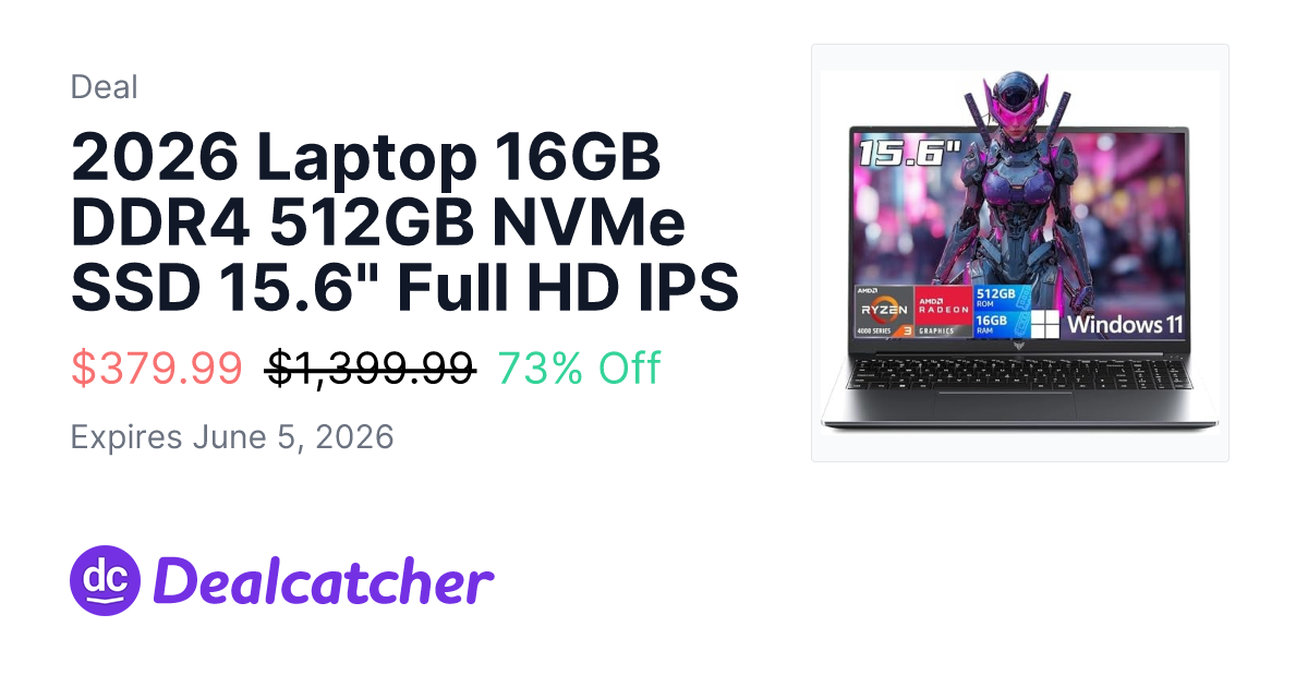 2026 Laptop 16GB DDR4 512GB NVMe SSD 15.6" Full HD IPS - $379.99