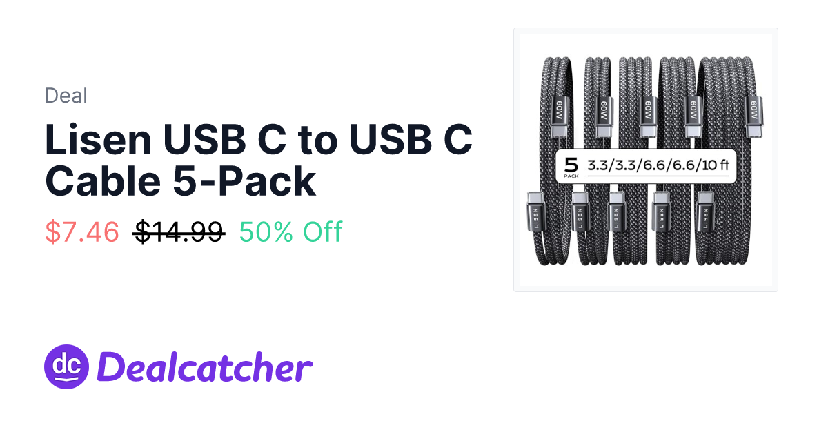 Lisen USB C to USB C Cable 5-Pack - $7.46