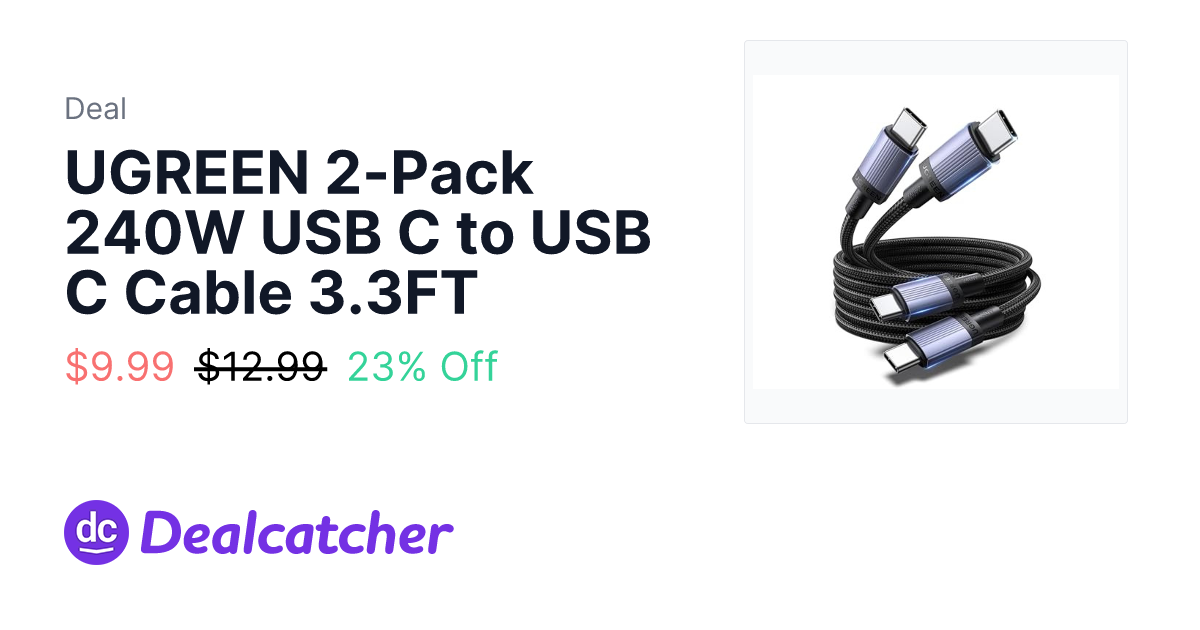 UGREEN 2-Pack 240W USB C to USB C Cable 3.3FT - $9.99