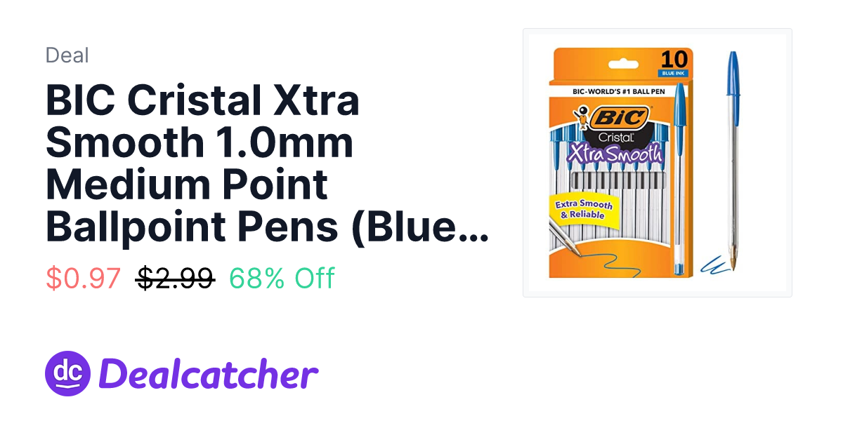 BIC Cristal Xtra Smooth 1.0mm Medium Point Ballpoint Pens (Blue) 10 ...
