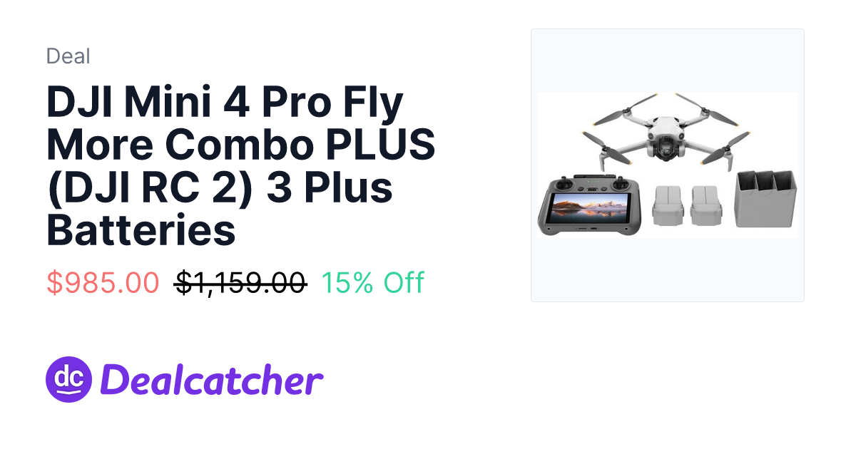 DJI Mini 4 Pro Fly More Combo PLUS (DJI RC 2) 3 Plus Batteries - $985.00