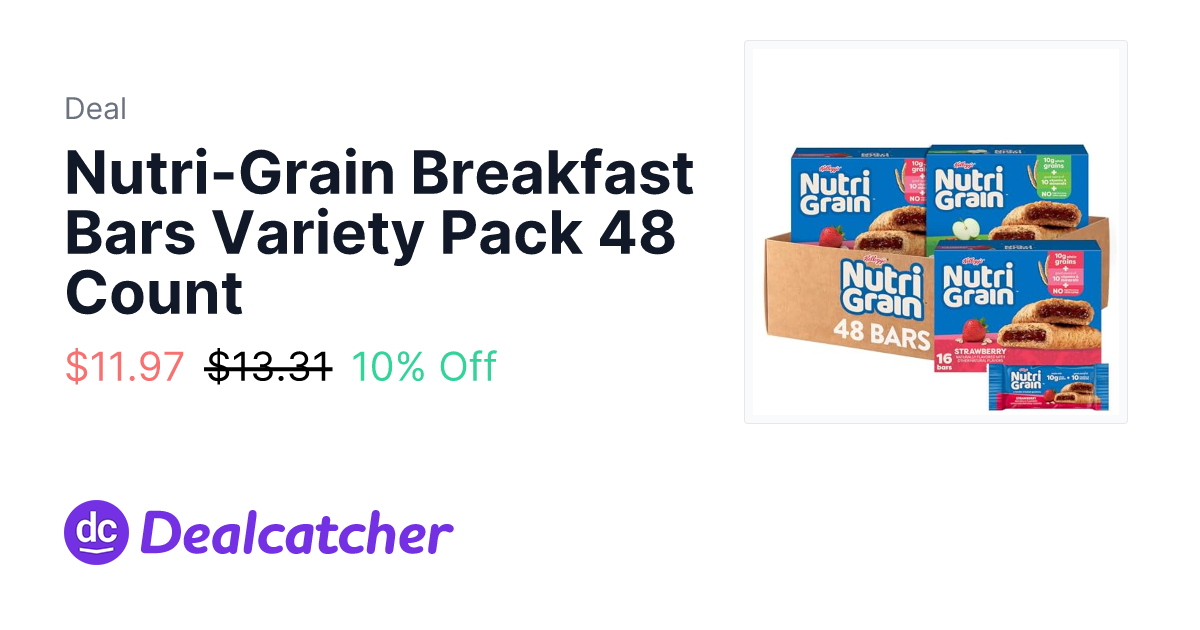 Nutri-Grain Breakfast Bars Variety Pack 48 Count - $11.97