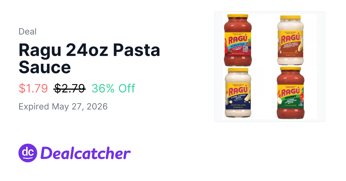 Ragu 24oz Pasta Sauce - $1.79