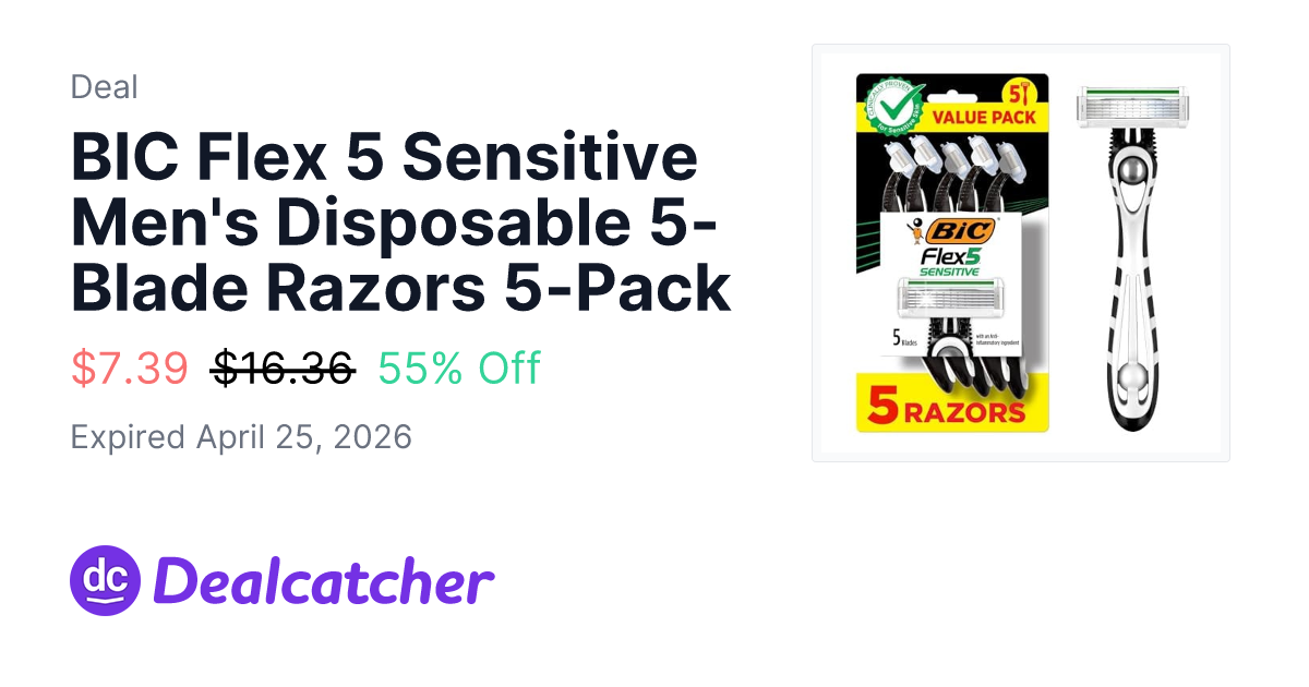 BIC Flex 5 Sensitive Men's Disposable 5-Blade Razors 5-Pack - $7.39