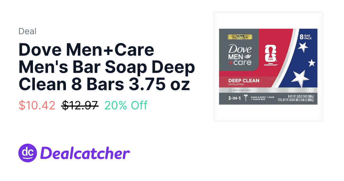 Dove Men+Care Men's Bar Soap Deep Clean 8 Bars 3.75 oz - $10.42
