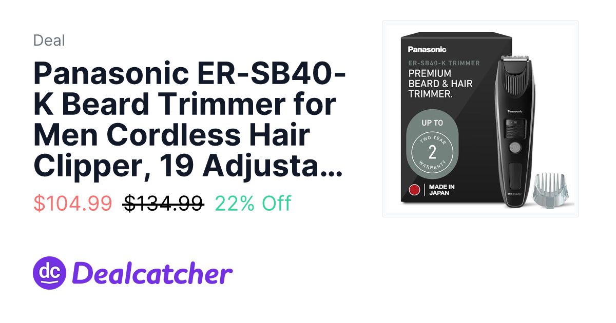 Panasonic ER-SB40-K Beard Trimmer for Men Cordless Hair Clipper, 19 ...