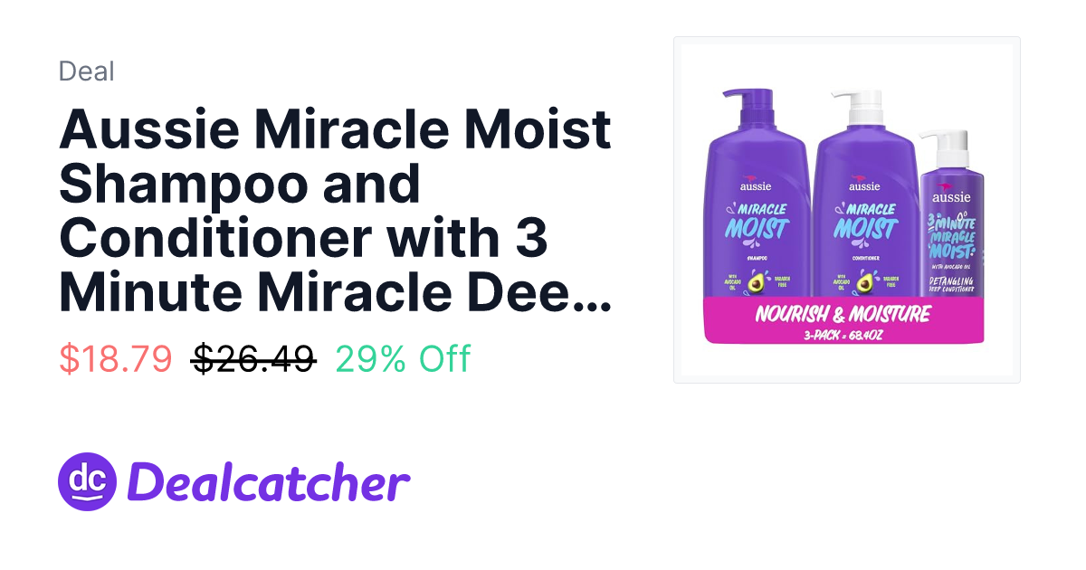Aussie Miracle Moist Shampoo and Conditioner with 3 Minute Miracle Deep ...