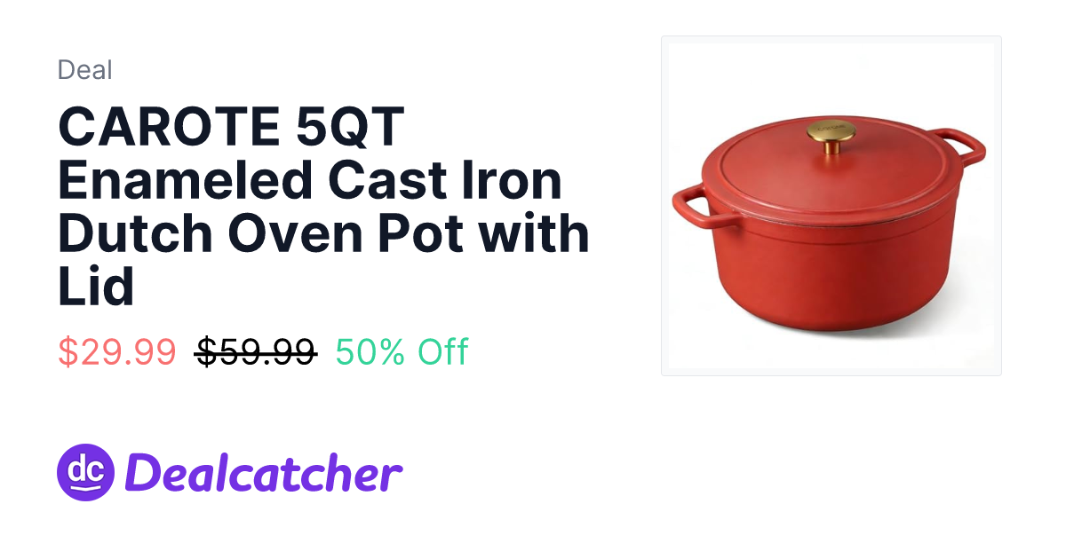 CAROTE 5QT Enameled Cast Iron Dutch Oven Pot with Lid - $29.99