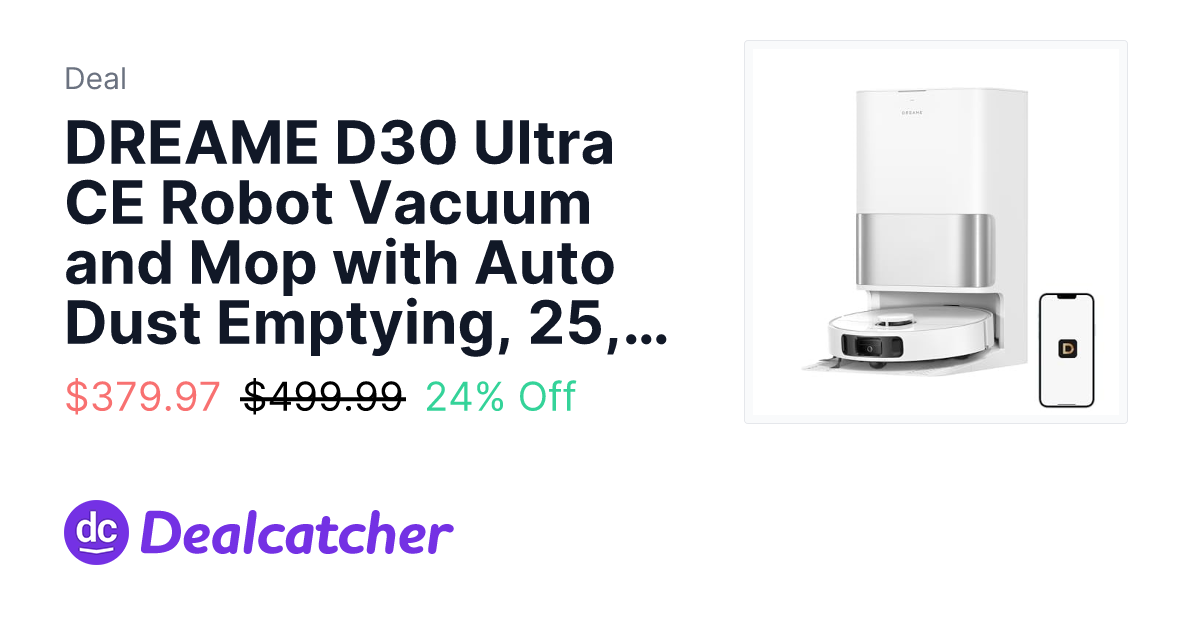 DREAME D30 Ultra CE Robot Vacuum and Mop with Auto Dust Emptying, 25 ...