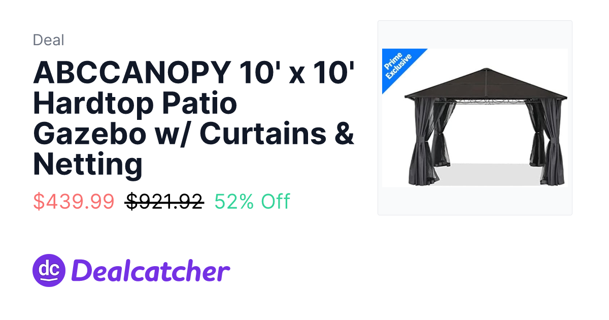 ABCCANOPY 10' x 10' Hardtop Patio Gazebo w/ Curtains & Netting - $439.99