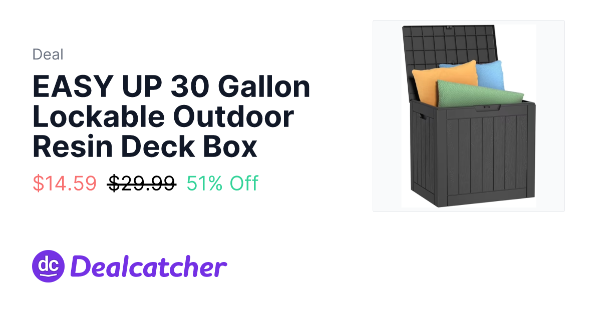 EASY UP 30 Gallon Lockable Outdoor Resin Deck Box - $14.59