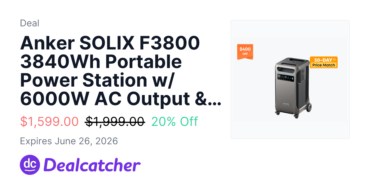 Anker SOLIX F3800 3840Wh Portable Power Station w/ 6000W AC Output ...