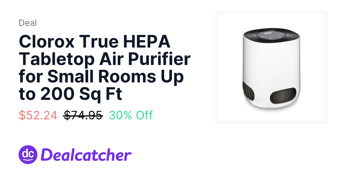 Clorox True HEPA Tabletop Air Purifier for Small Rooms Up to 200 Sq Ft ...