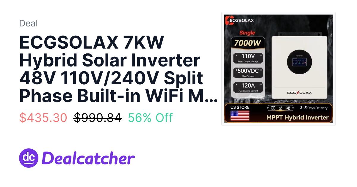 ECGSOLAX 7KW Hybrid Solar Inverter 48V 110V/240V Split Phase Built-in ...