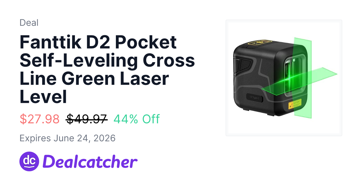 Fanttik D2 Pocket Self-Leveling Cross Line Green Laser Level - $27.98