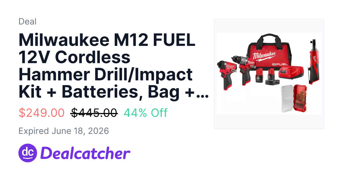 Milwaukee M12 FUEL 12V Cordless Hammer Drill/Impact Kit + Batteries ...