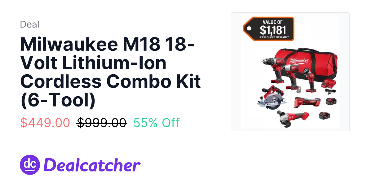 Milwaukee M18 18-Volt Lithium-Ion Cordless Combo Kit (6-Tool) - $449.00