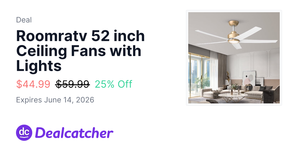 Roomratv 52 inch Ceiling Fans with Lights - $44.99