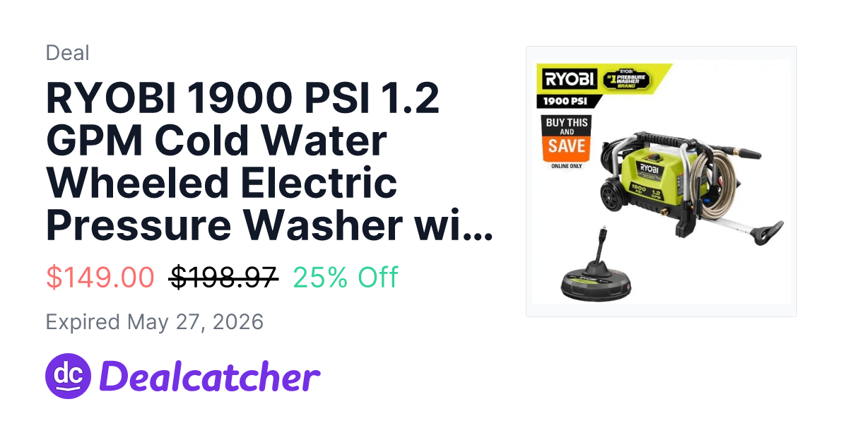 RYOBI 1900 PSI 1.2 GPM Cold Water Wheeled Electric Pressure Washer with ...