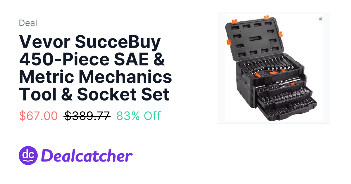 Vevor SucceBuy 450-Piece SAE & Metric Mechanics Tool & Socket Set - $67.00