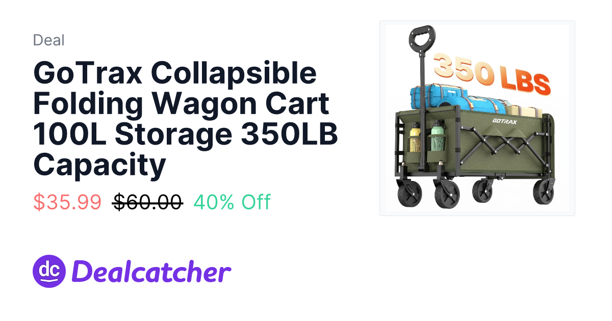 GoTrax Collapsible Folding Wagon Cart 100L Storage 350LB Capacity - $35.99